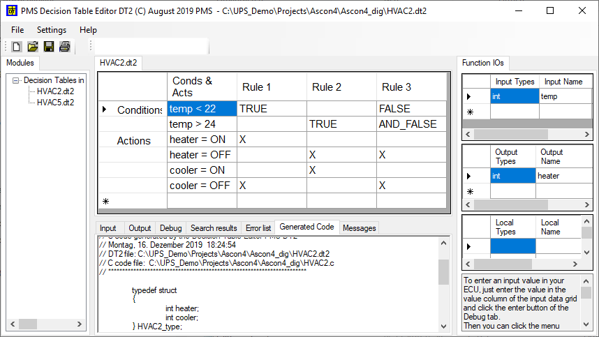 PMS Universal Programming Studio - Entscheidungstabellen-Editor PMS-DT2